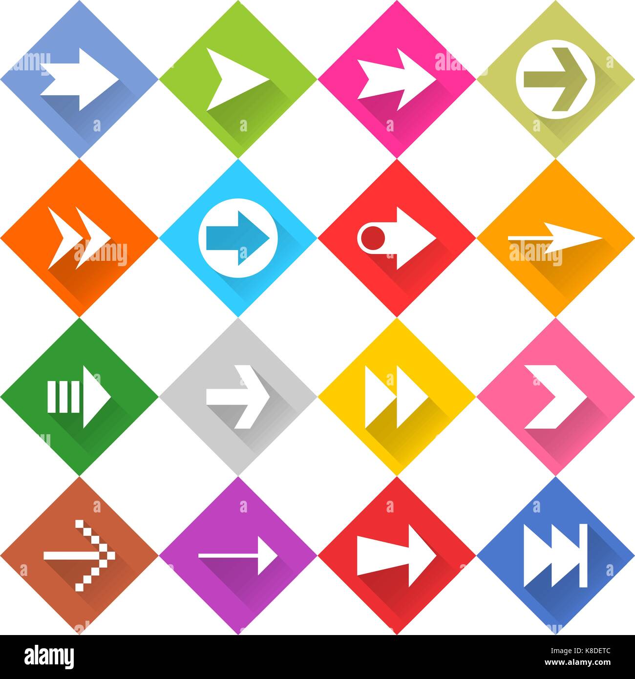 Flat arrow icon 16 set rounded rhombus web button on white background ...