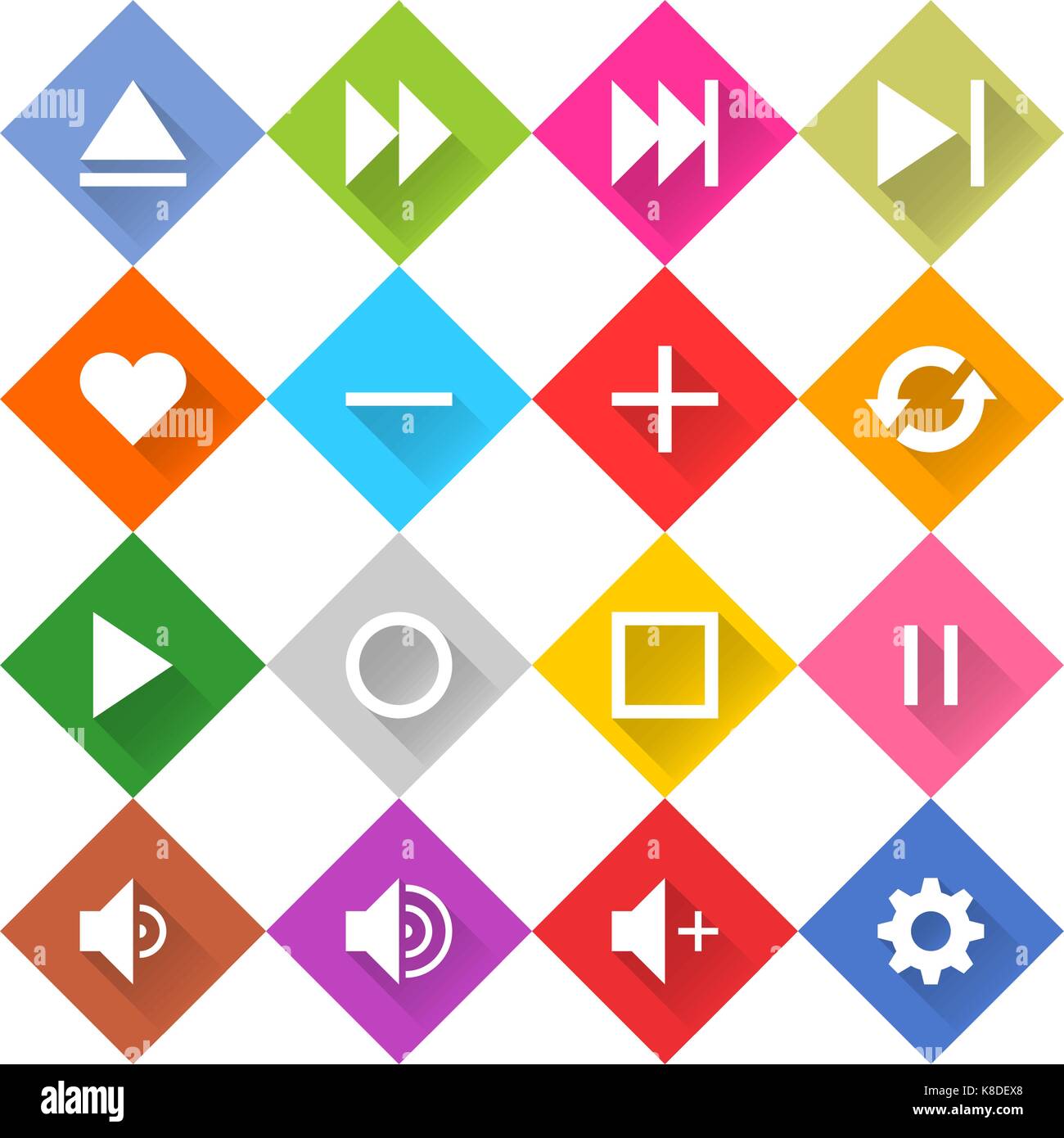Flat media icon 16 set rounded rhombus web button on white background. Simple minimalistic mono ...