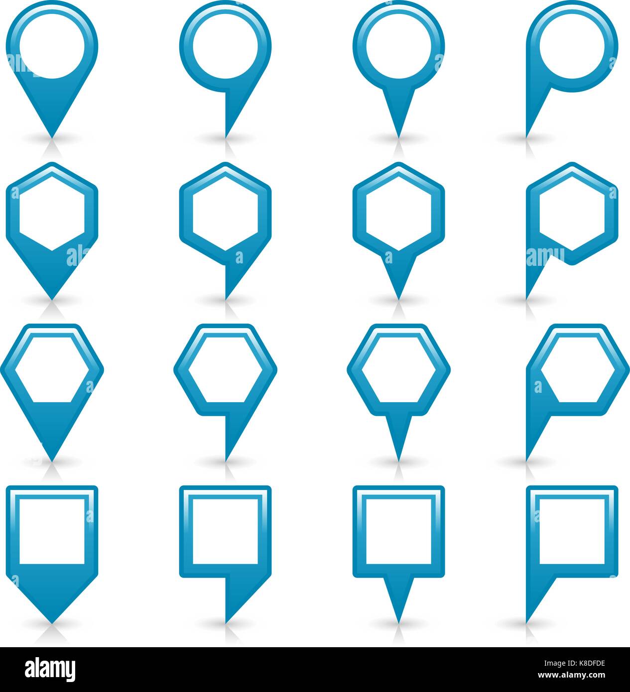 Flat blue color map pin sign location icon with gray shadow and ...