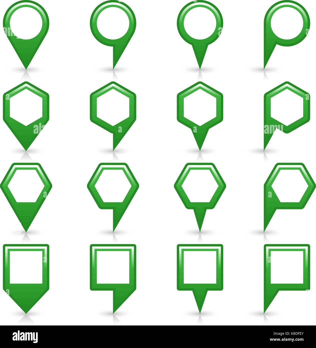 Flat green color map pin sign location icon with gray shadow and ...