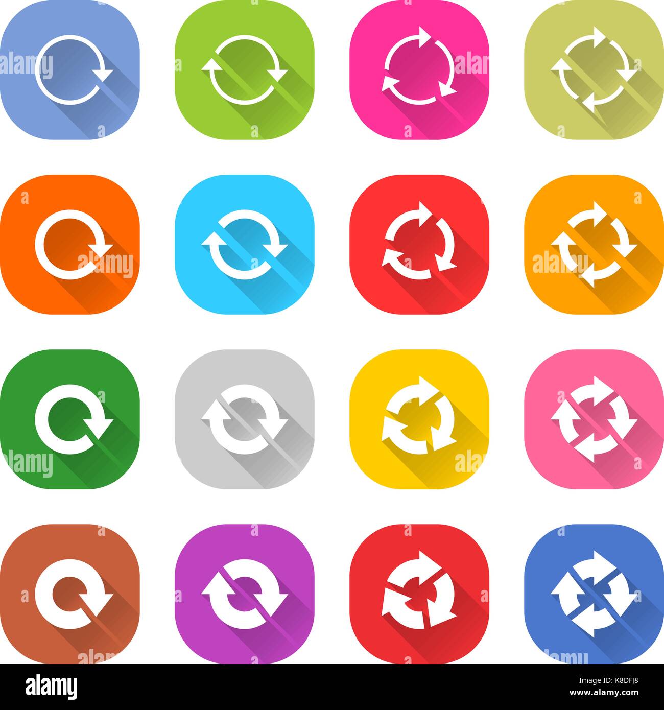 Flat arrow icon 16 set rounded square web button on white background ...