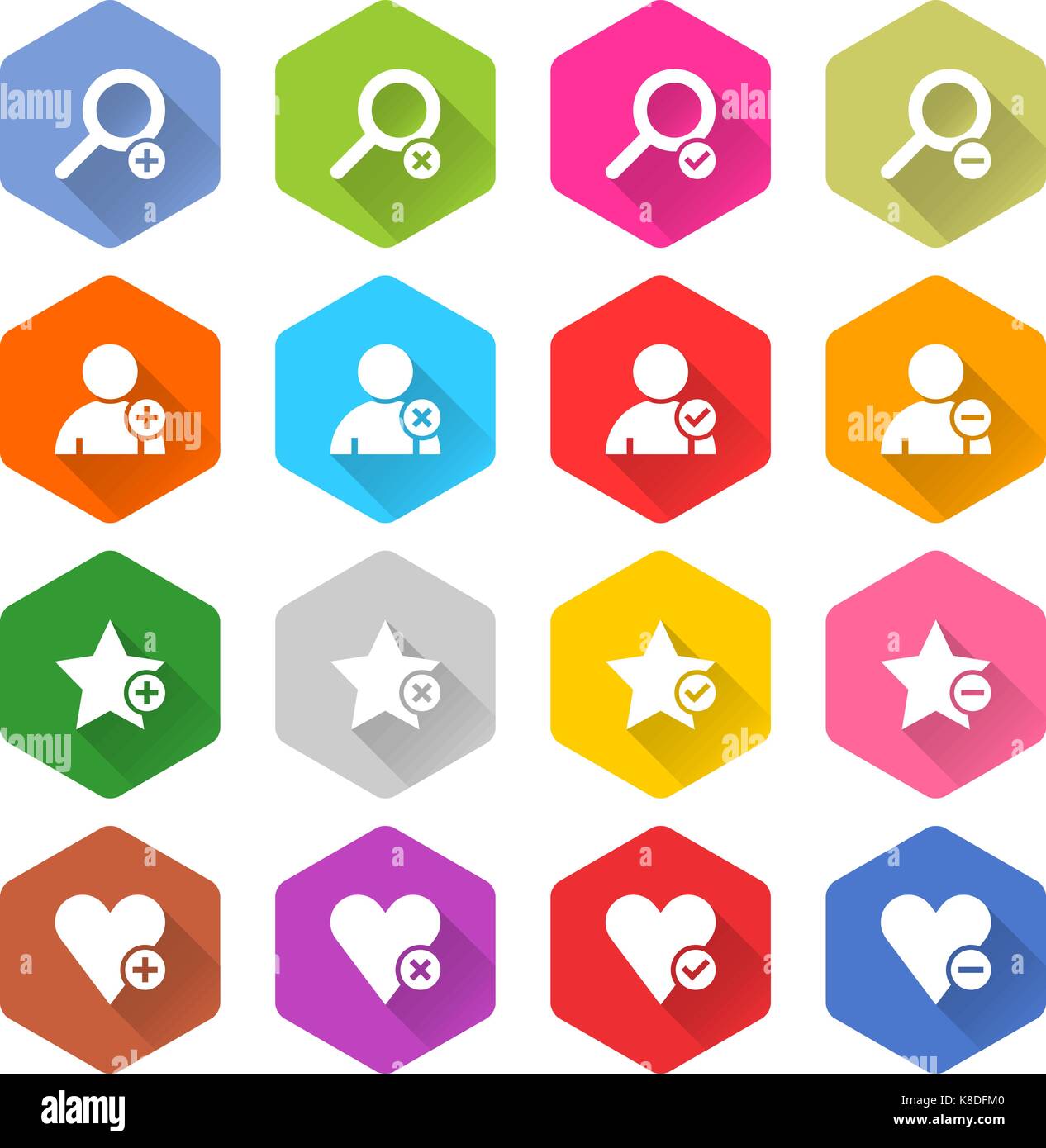 Flat addition icon 16 set rounded hexagon web button on white ...