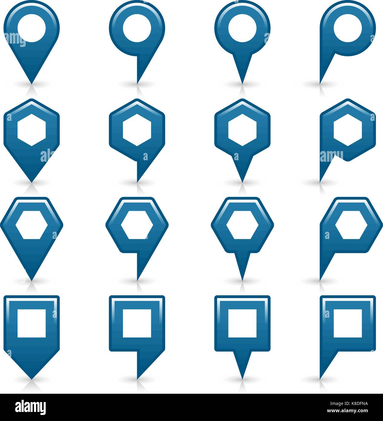 Flat blue color map pin sign location icon with gray shadow and ...
