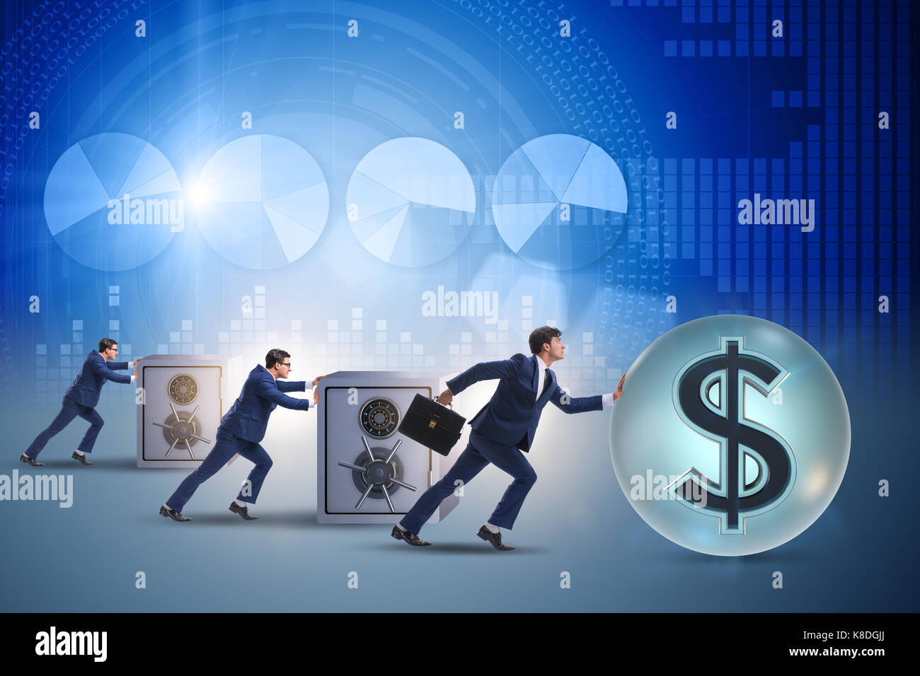 Businessman pushing dollar and beating competition Stock Photo - Alamy