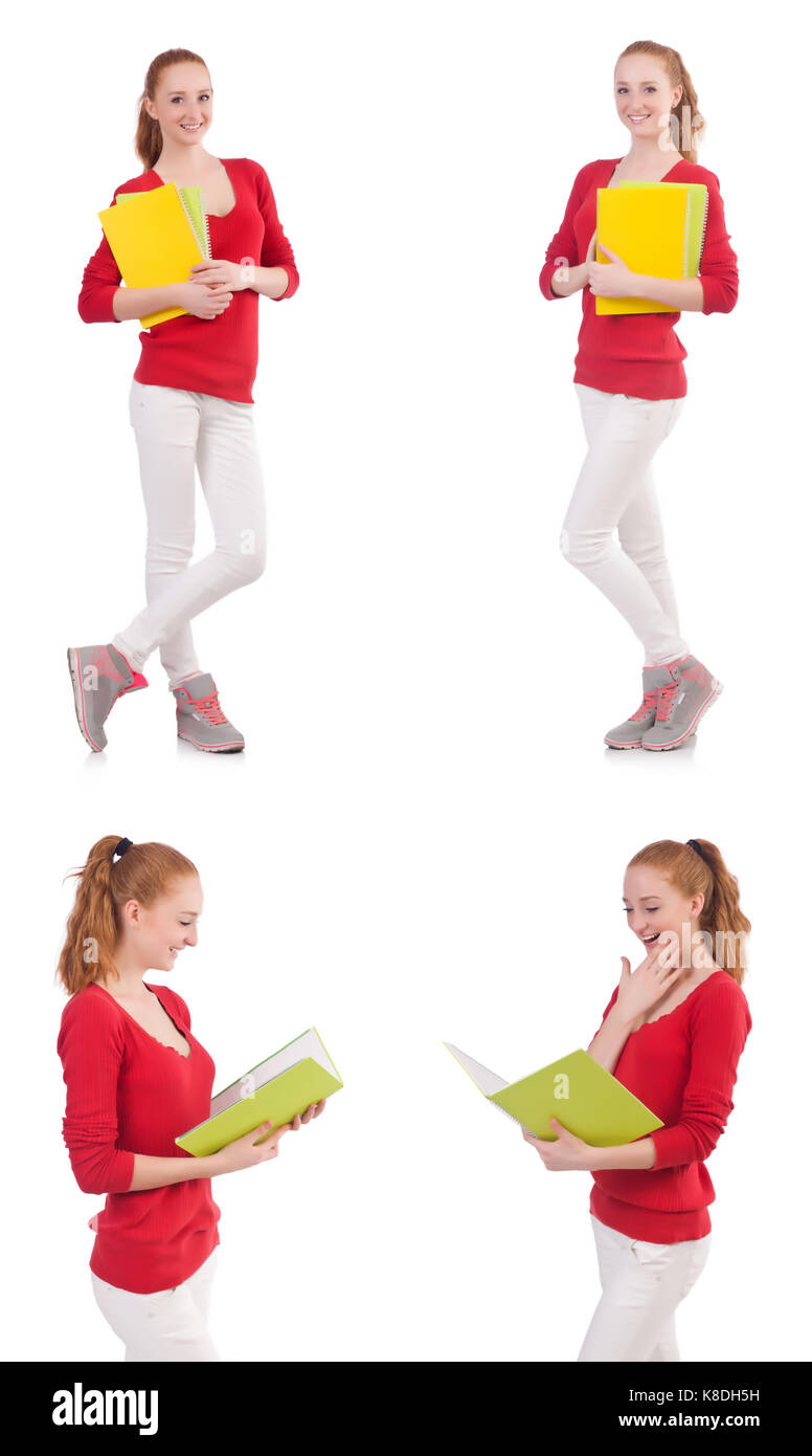 Young student with books on white Stock Photo - Alamy