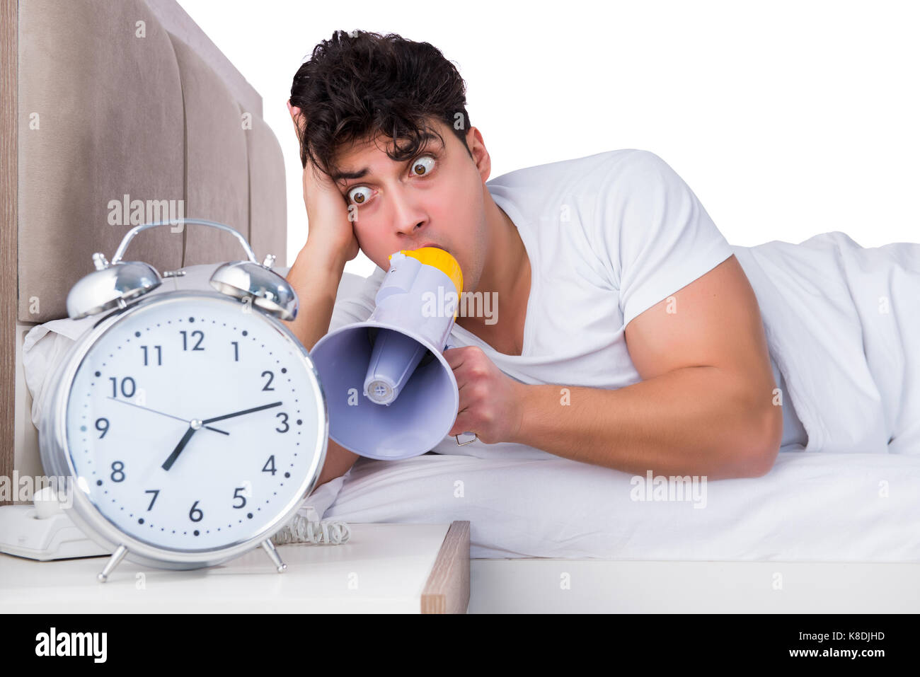 Man in bed suffering from insomnia Stock Photo - Alamy