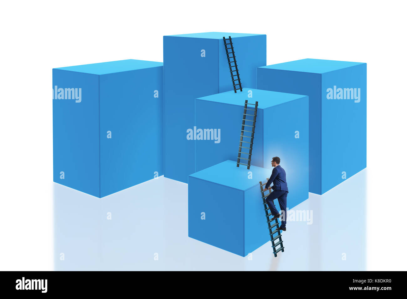 Businessman on top of block isolated on white Stock Photo - Alamy