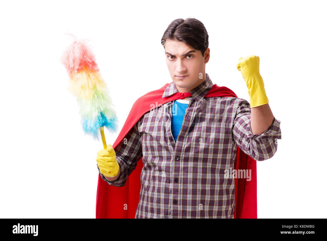 Super hero cleaner isolated on white Stock Photo - Alamy