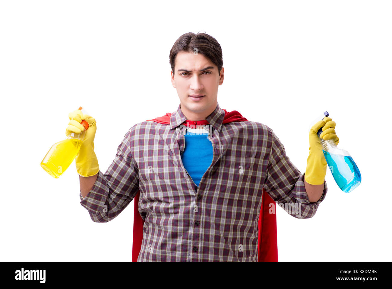 Super hero cleaner isolated on white Stock Photo - Alamy