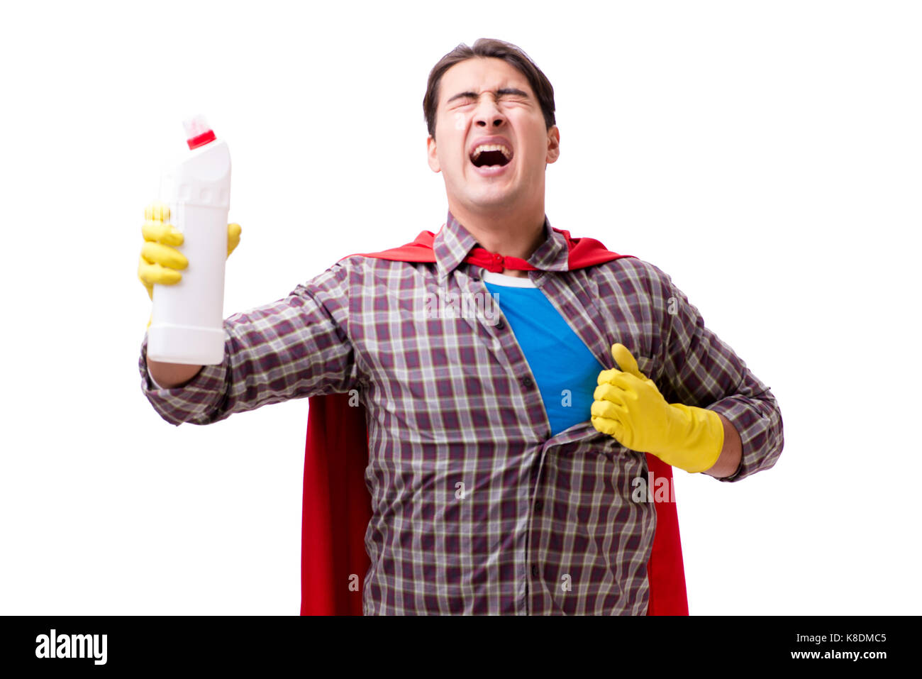 Super hero cleaner isolated on white Stock Photo - Alamy