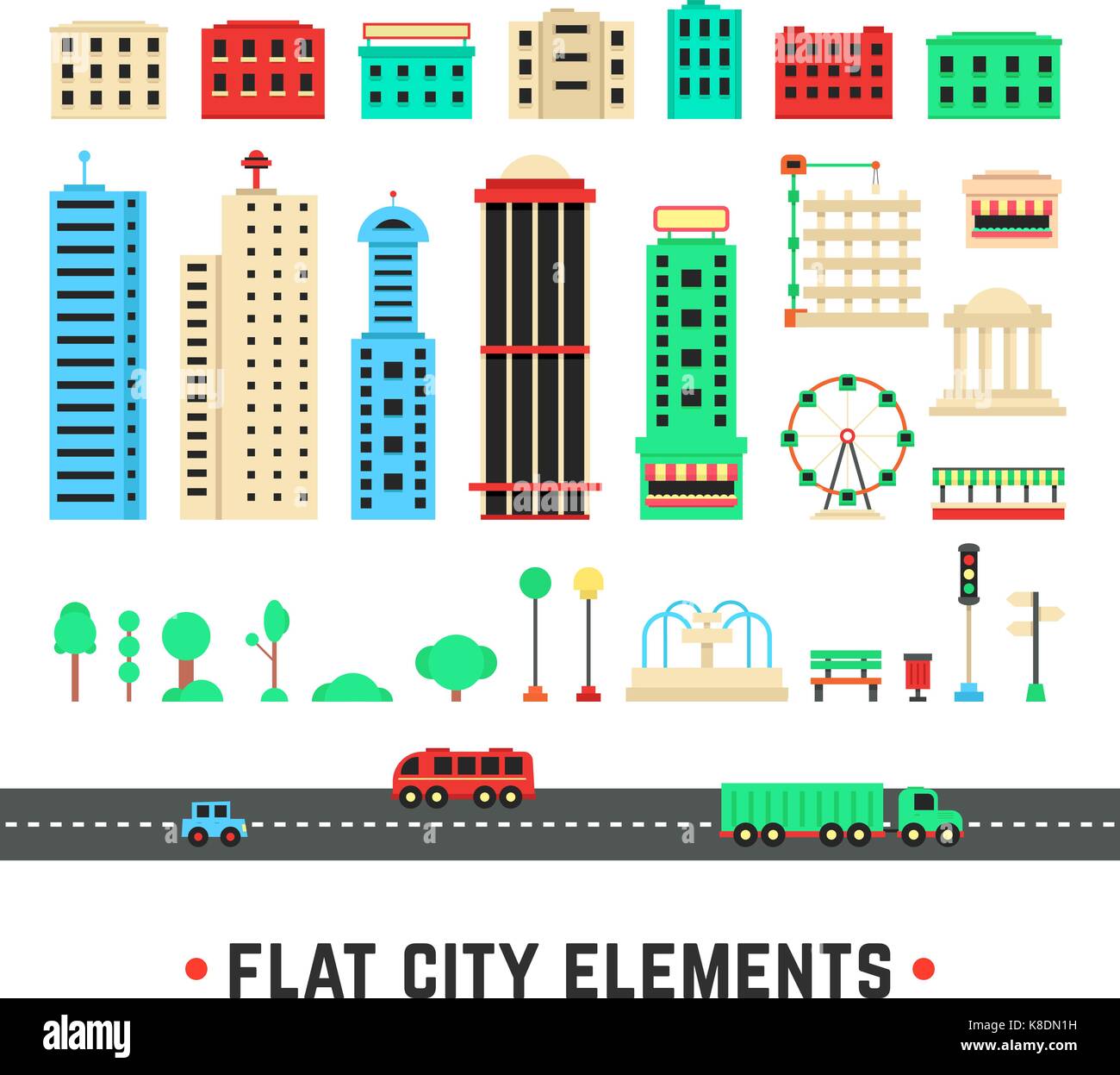 flat city elements on white background Stock Vector Image & Art - Alamy