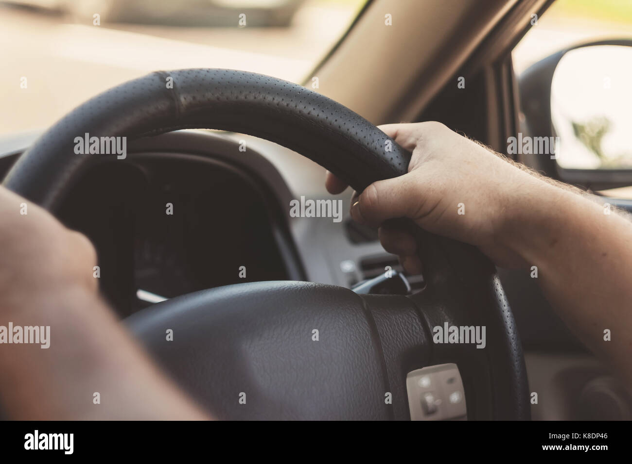 man's hands on the steering wheel retro toning car Stock Photo - Alamy