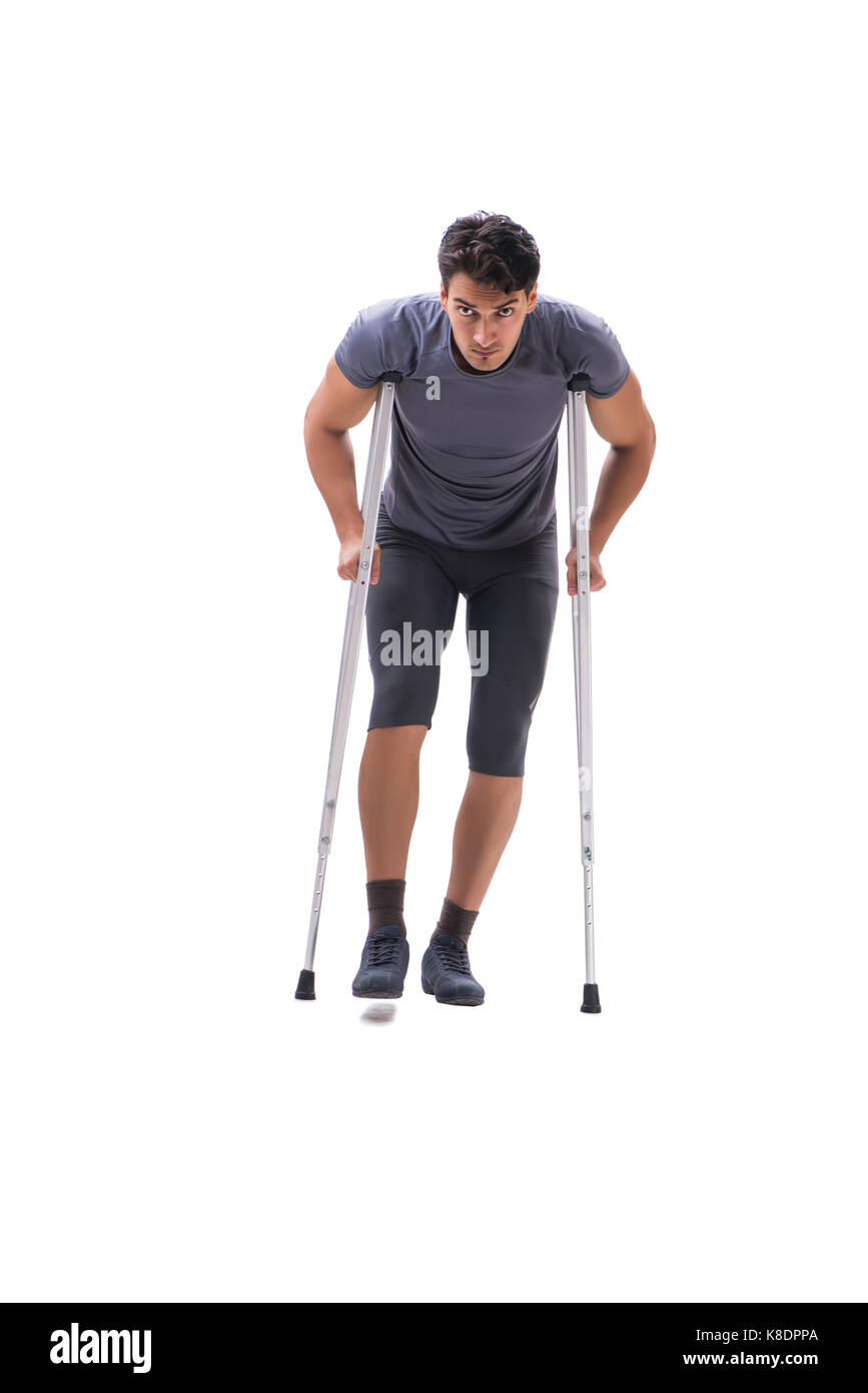 Young patient athlete sportsman suffering an injury trauma with ...