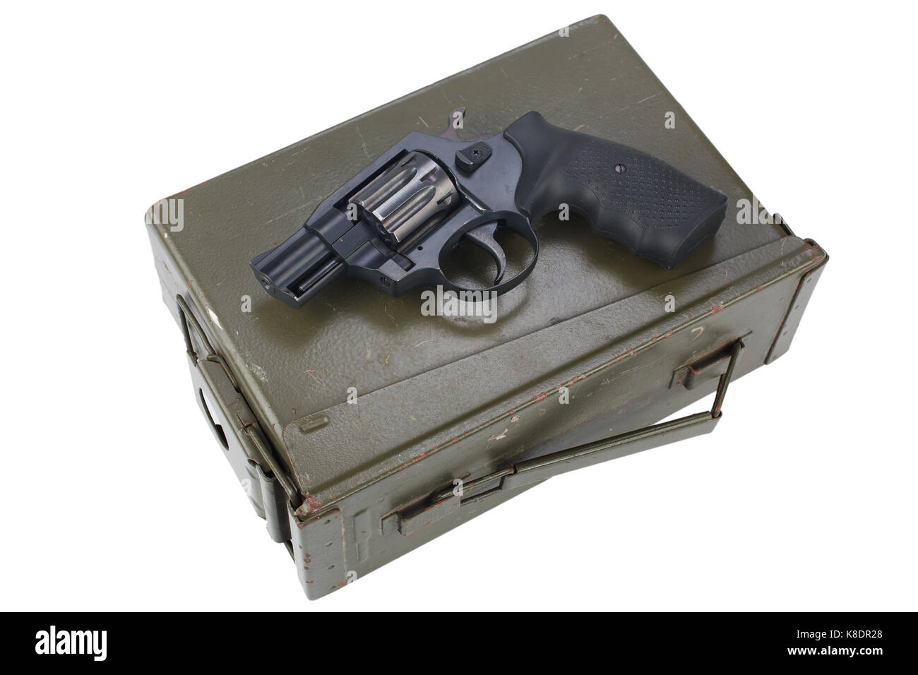 Revolver on the ammunition box Stock Photo - Alamy