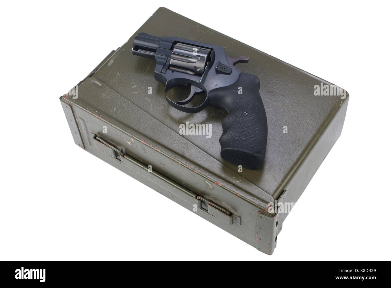 Revolver on the ammunition box Stock Photo - Alamy