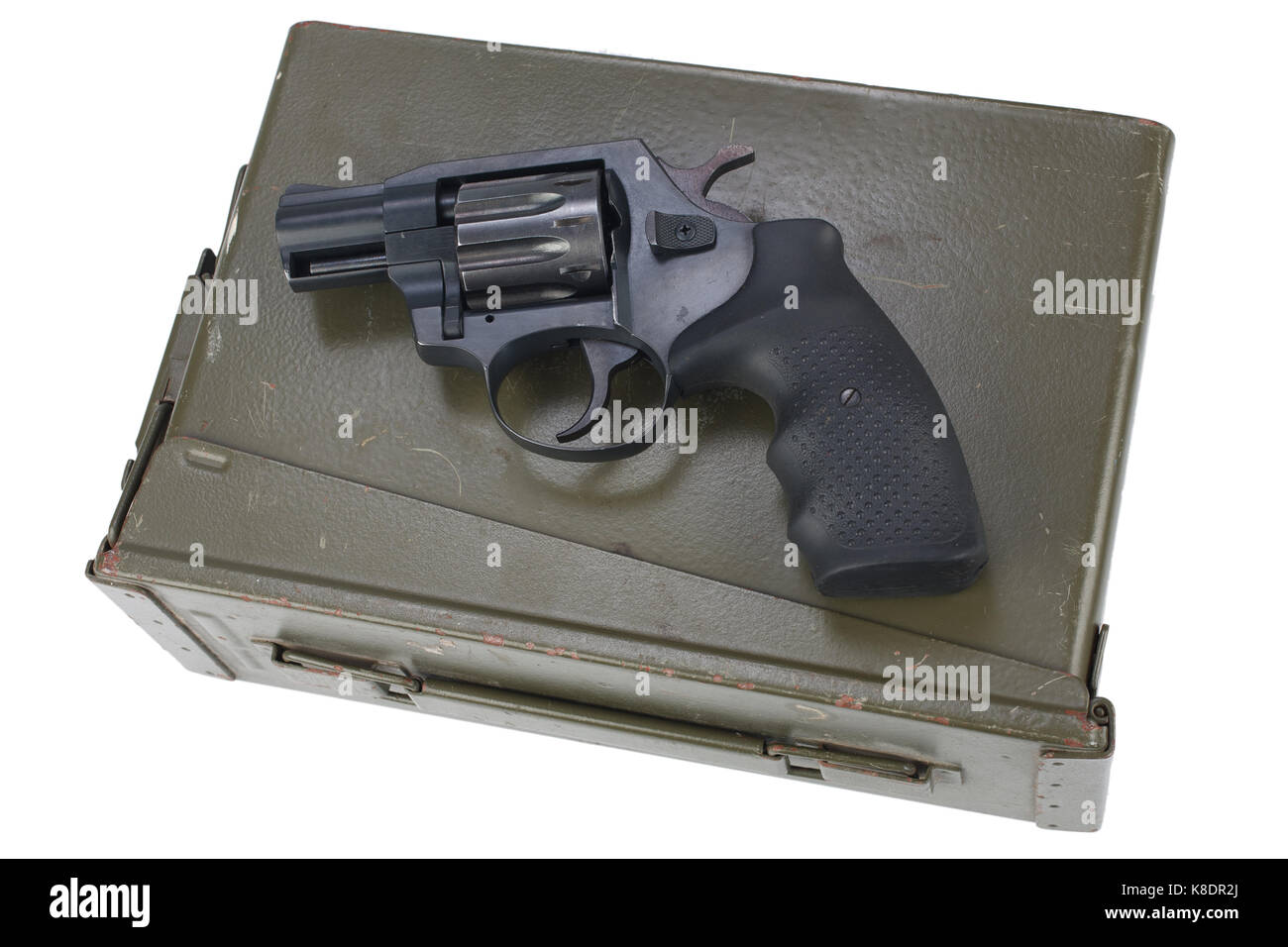 Revolver on the ammunition box Stock Photo - Alamy
