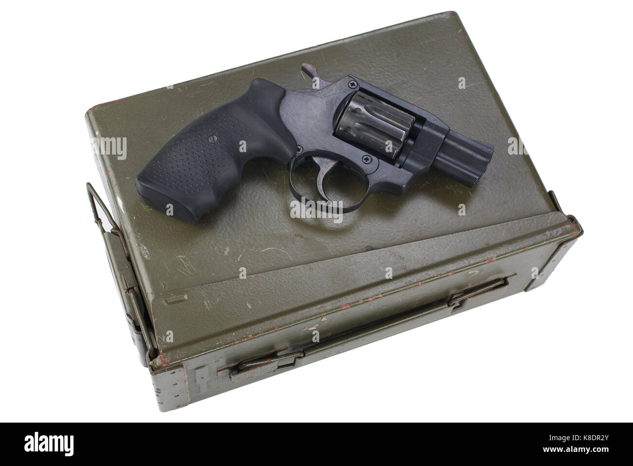 Revolver on the ammunition box Stock Photo - Alamy