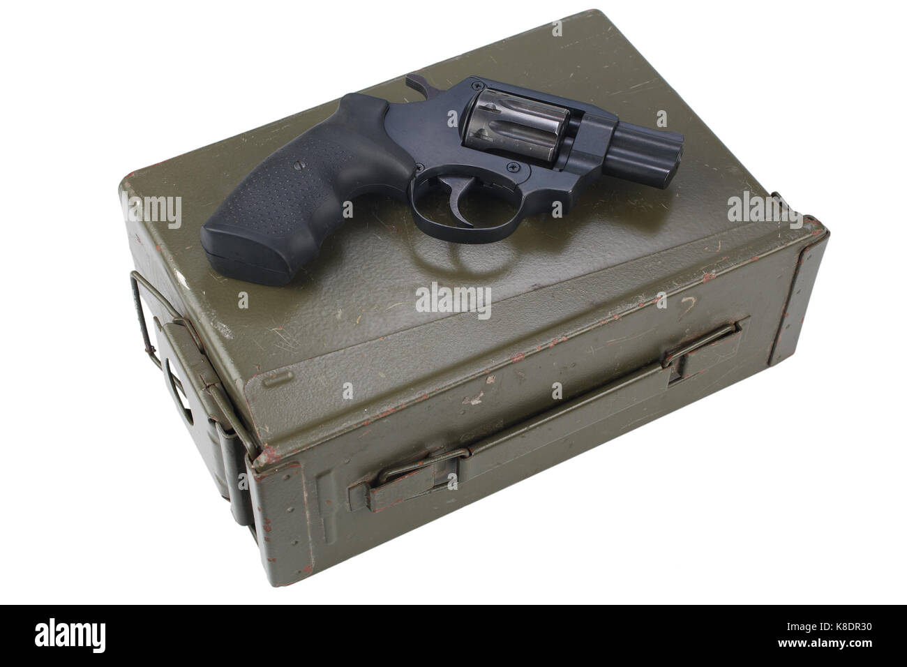 Revolver on the ammunition box Stock Photo - Alamy
