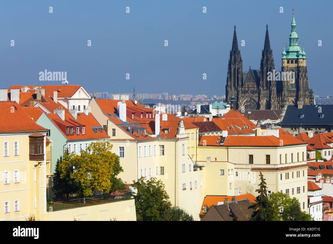 typical urban landscape in the city of Prague, out among the buildings ...