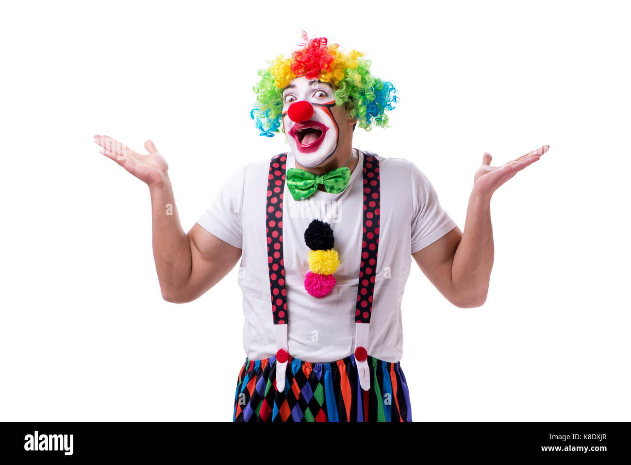 Funny clown acting silly isolated on white background Stock Photo - Alamy
