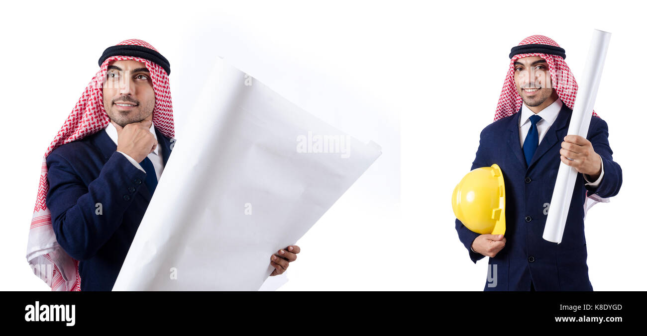 Arab engineer with drawings on white Stock Photo - Alamy