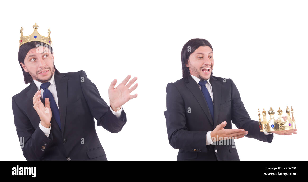 Businessman with crown isolated on white Stock Photo - Alamy