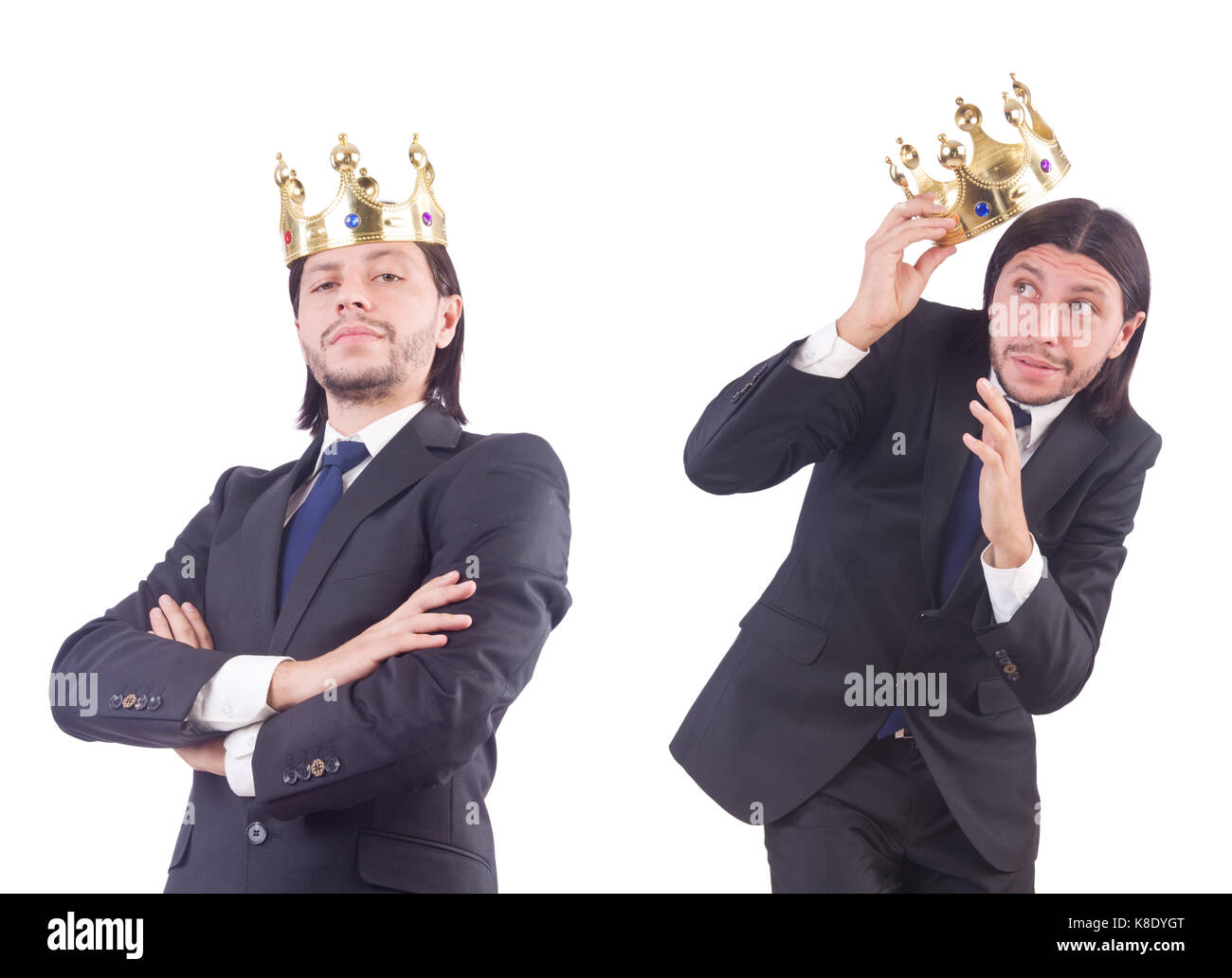 Businessman with crown isolated on white Stock Photo - Alamy