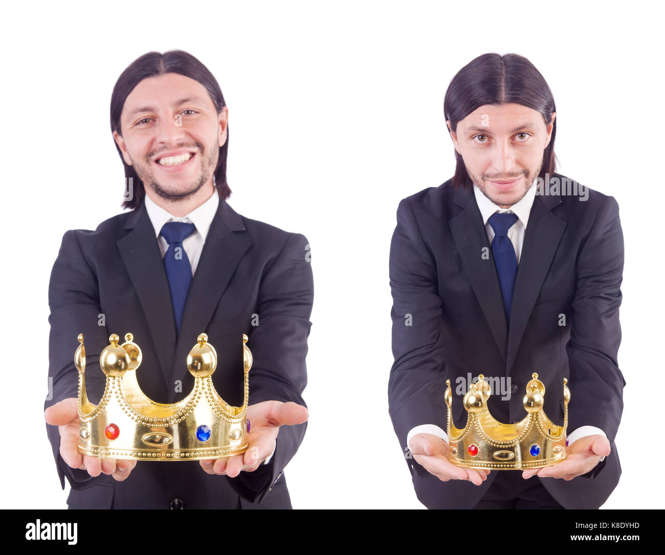 Businessman with crown isolated on white Stock Photo - Alamy