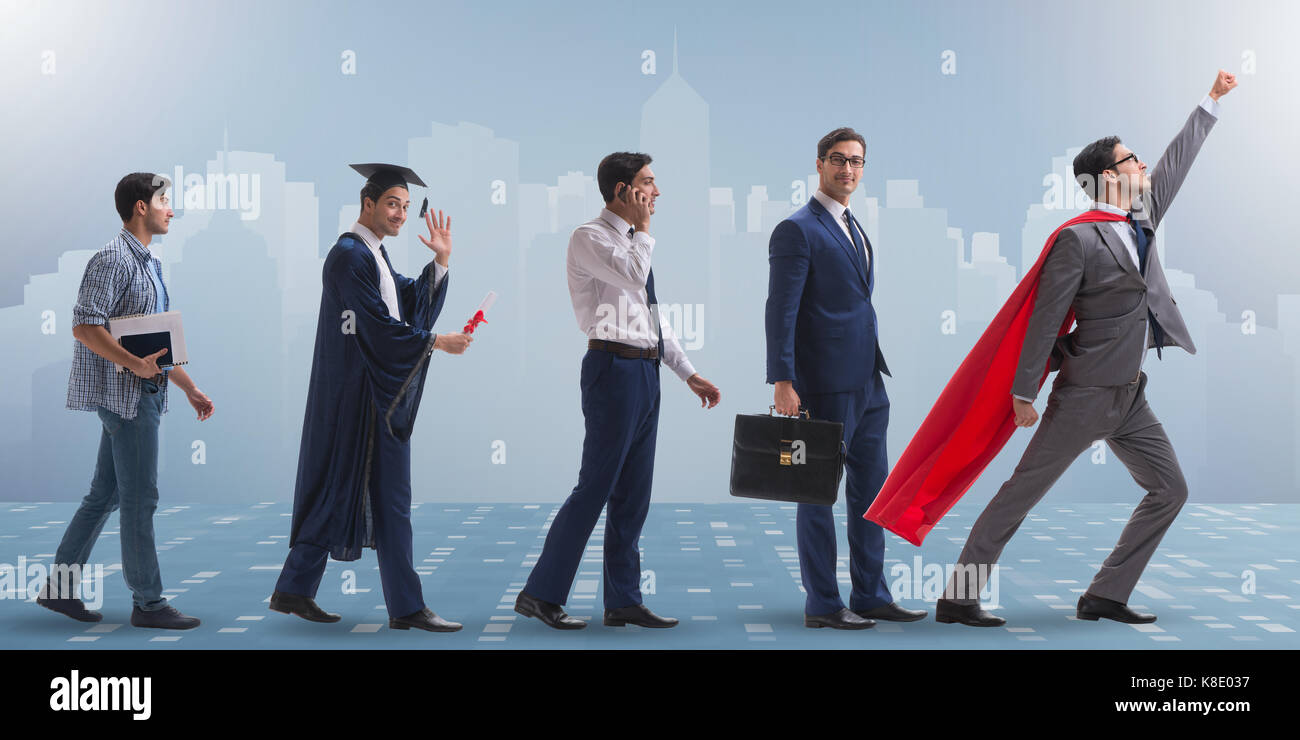 Business concept with man progressing through stages Stock Photo - Alamy