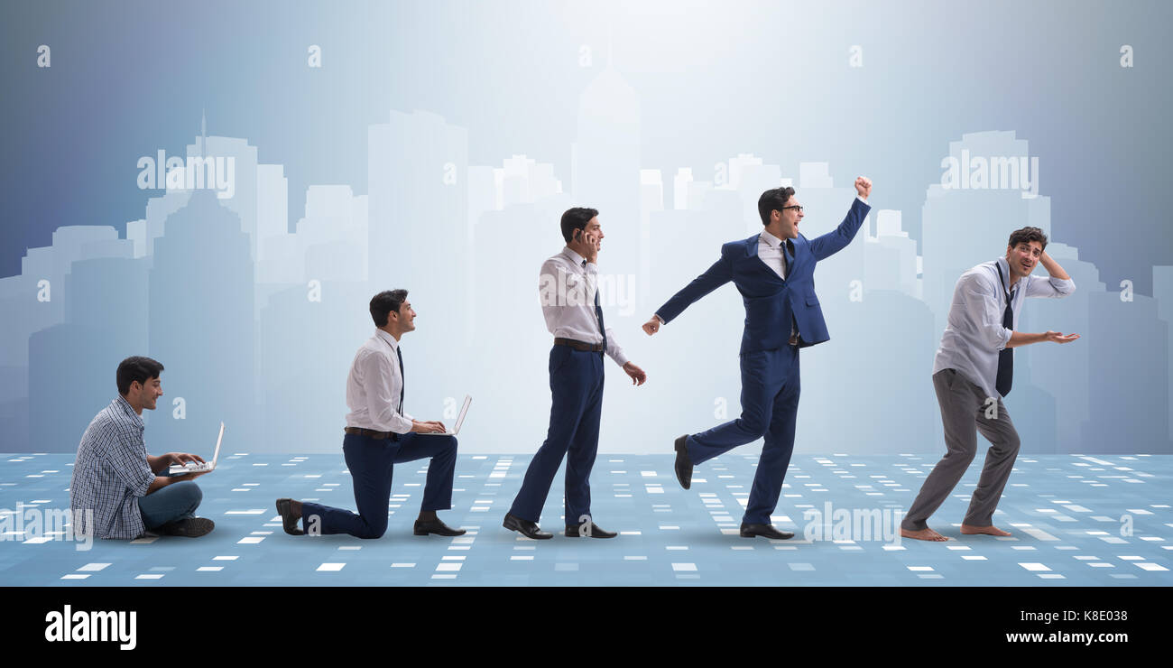 Business concept with man progressing through stages Stock Photo - Alamy