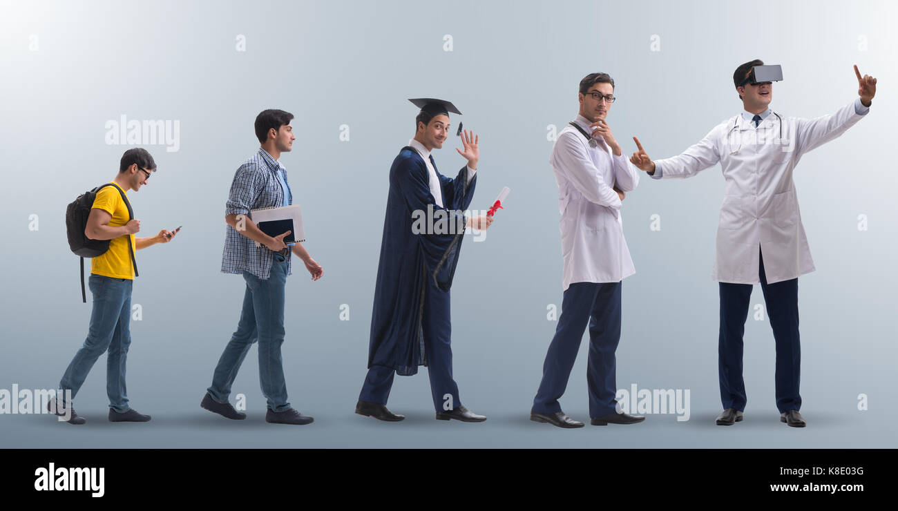 Business concept with man progressing through stages Stock Photo - Alamy