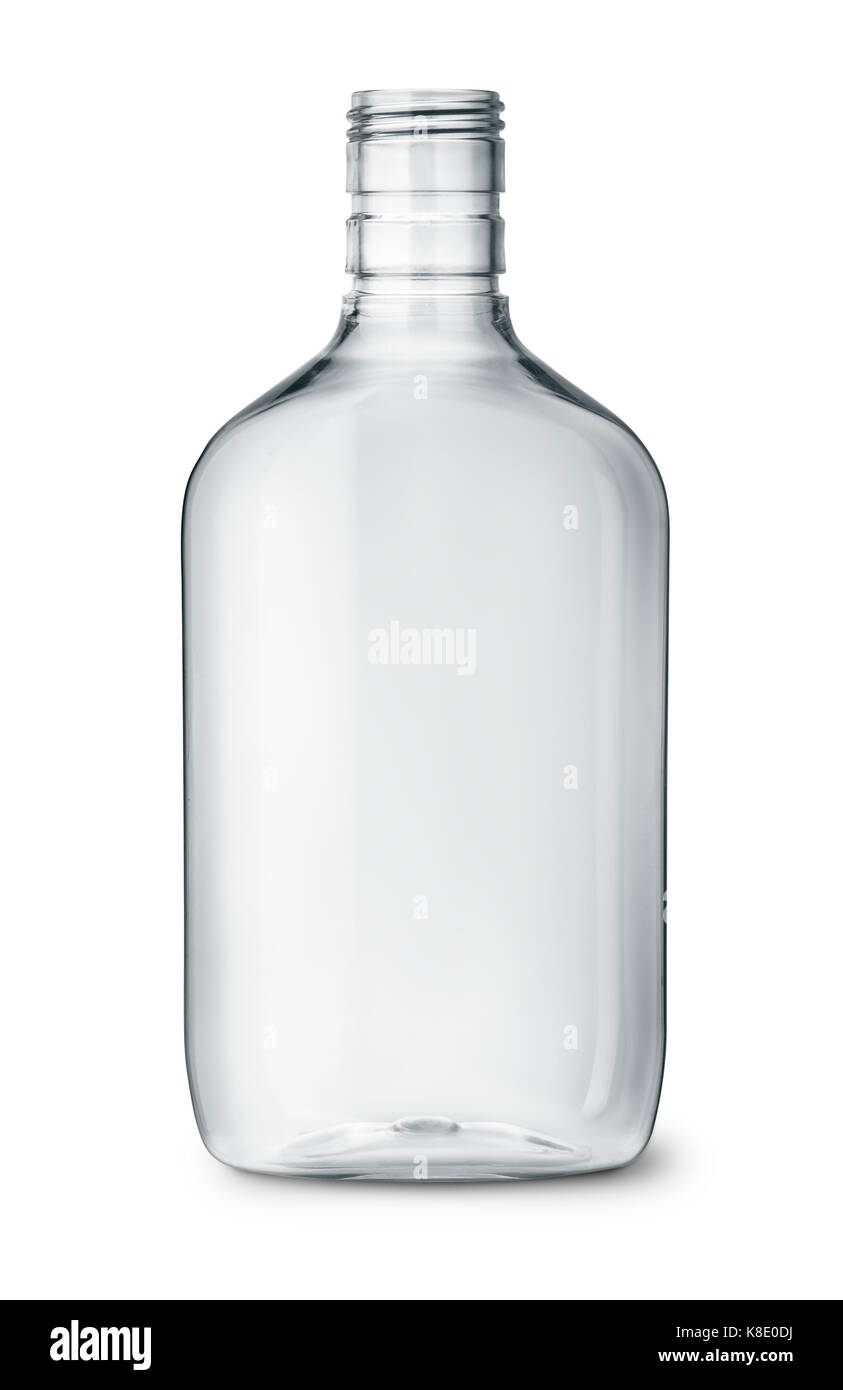 Clear plastic alcohol flasks isolated on white Stock Photo - Alamy