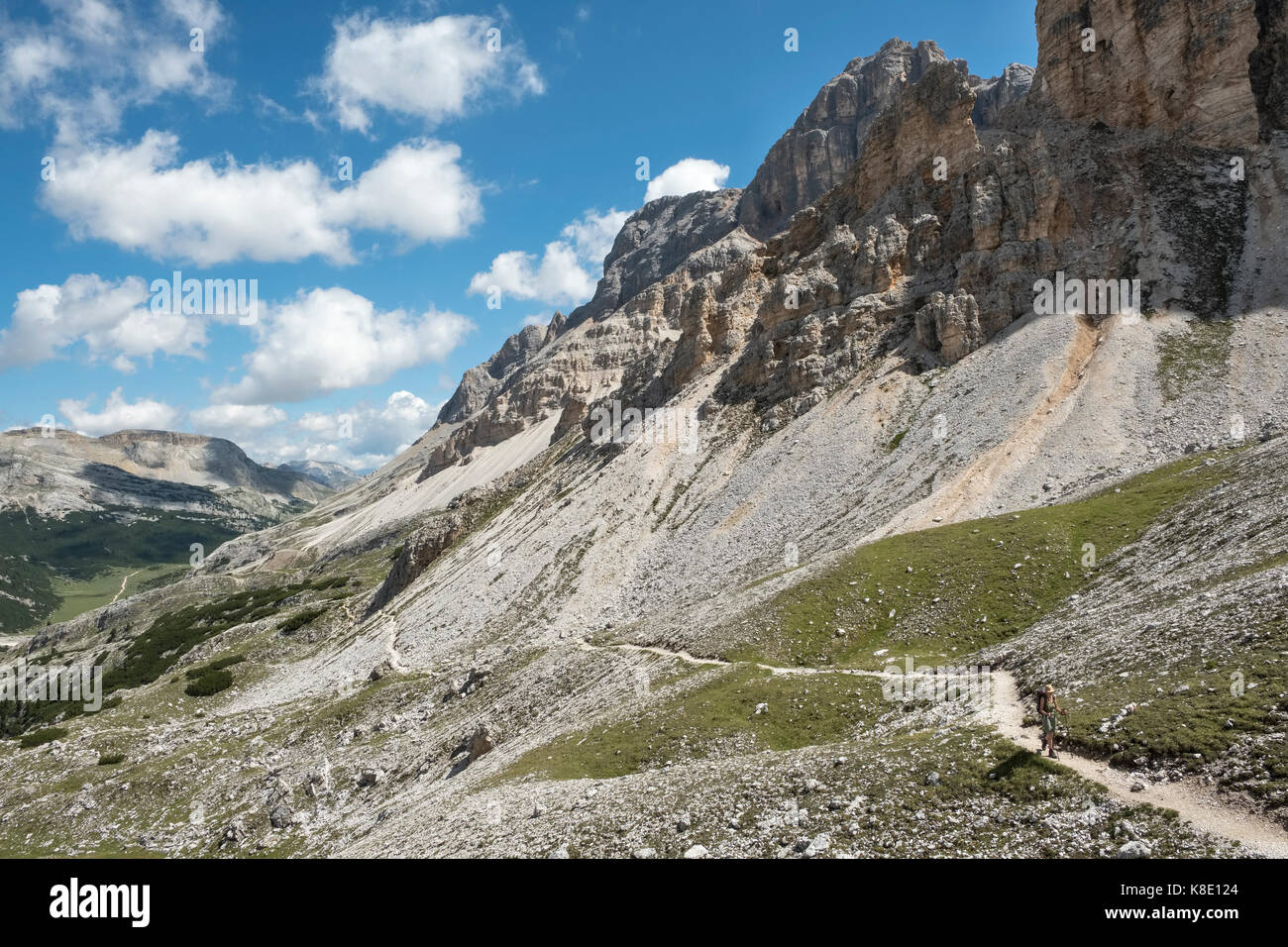 The Dolomites, Northern Italy. On the long distance footpath Alta Via 1 ...