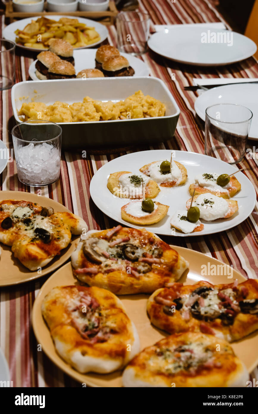 Table at home with pintxos and tapas Stock Photo - Alamy