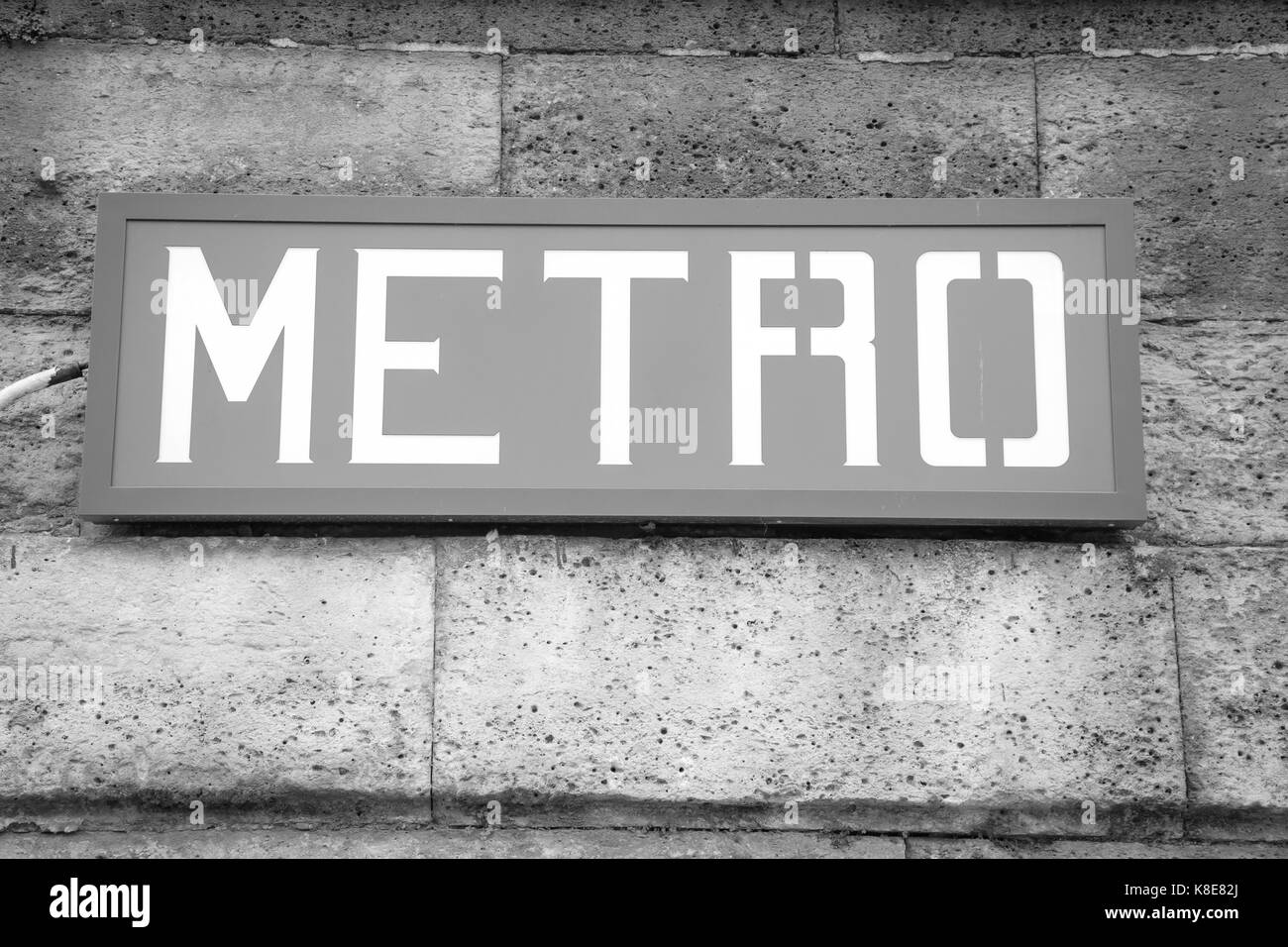 Paris, France: metro red logo signs in the central district of Paris ...
