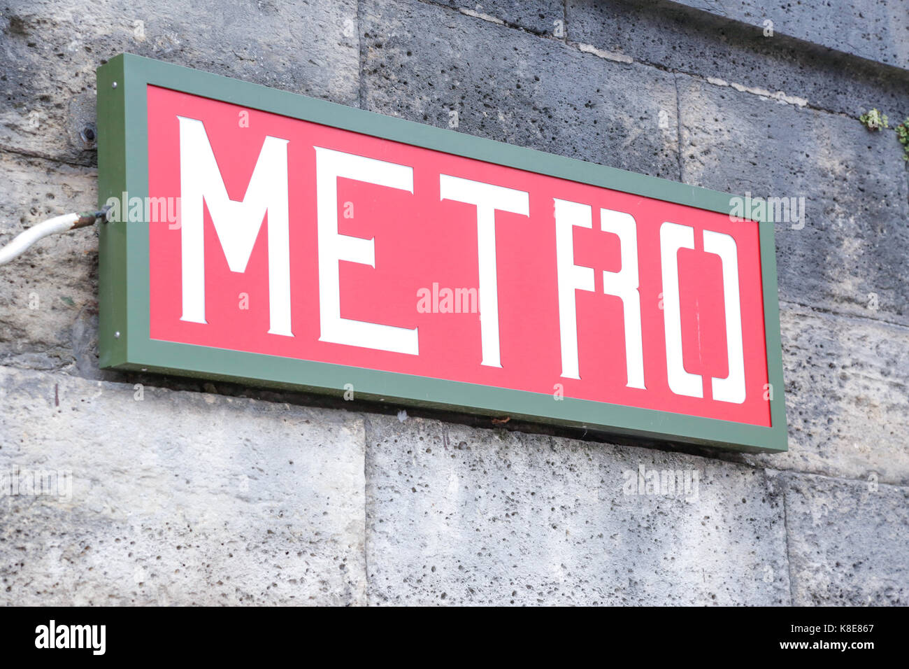 Paris, France: metro red logo signs in the central district of Paris ...