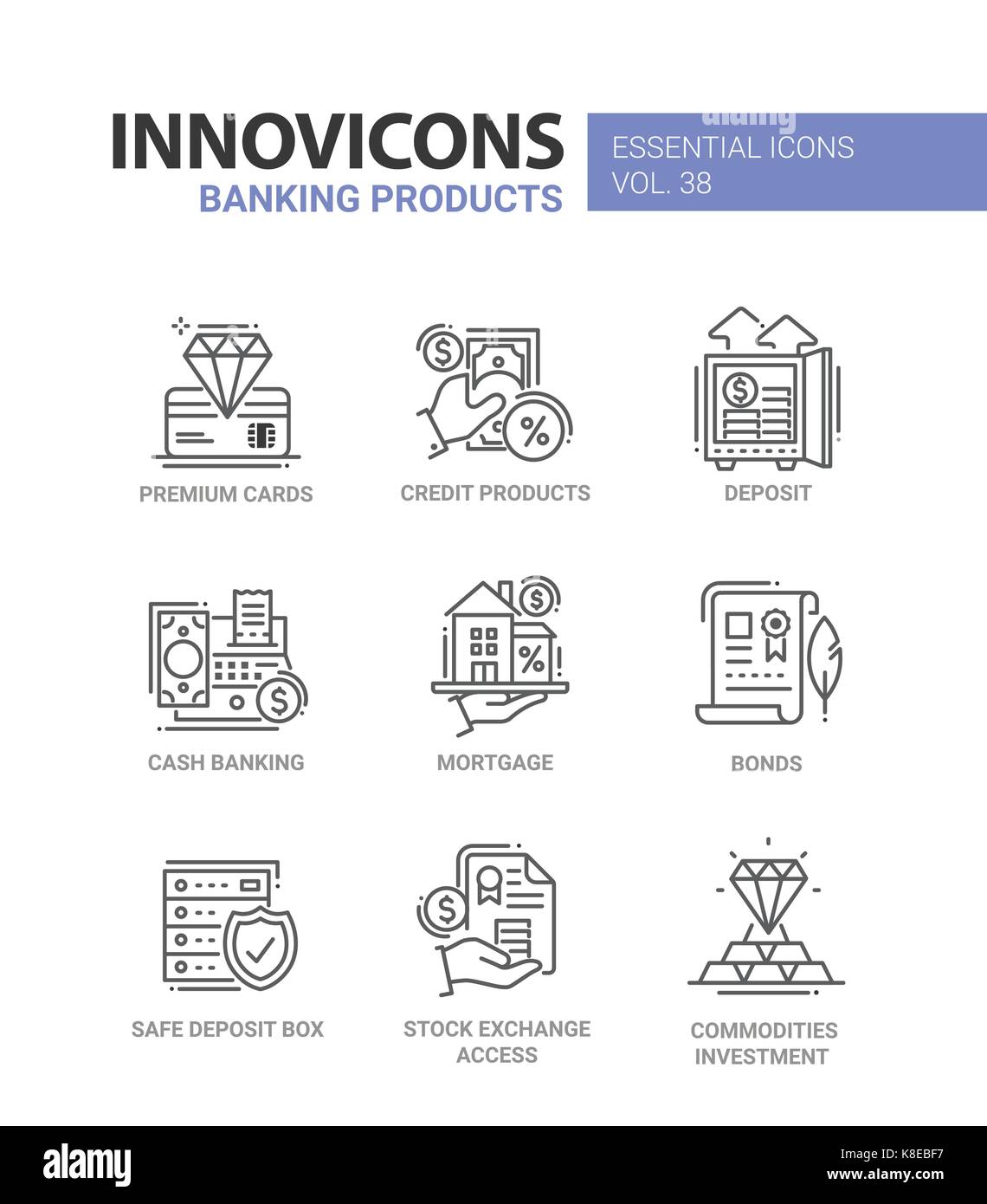 Banking Products - modern vector line design icons set. Premium card ...