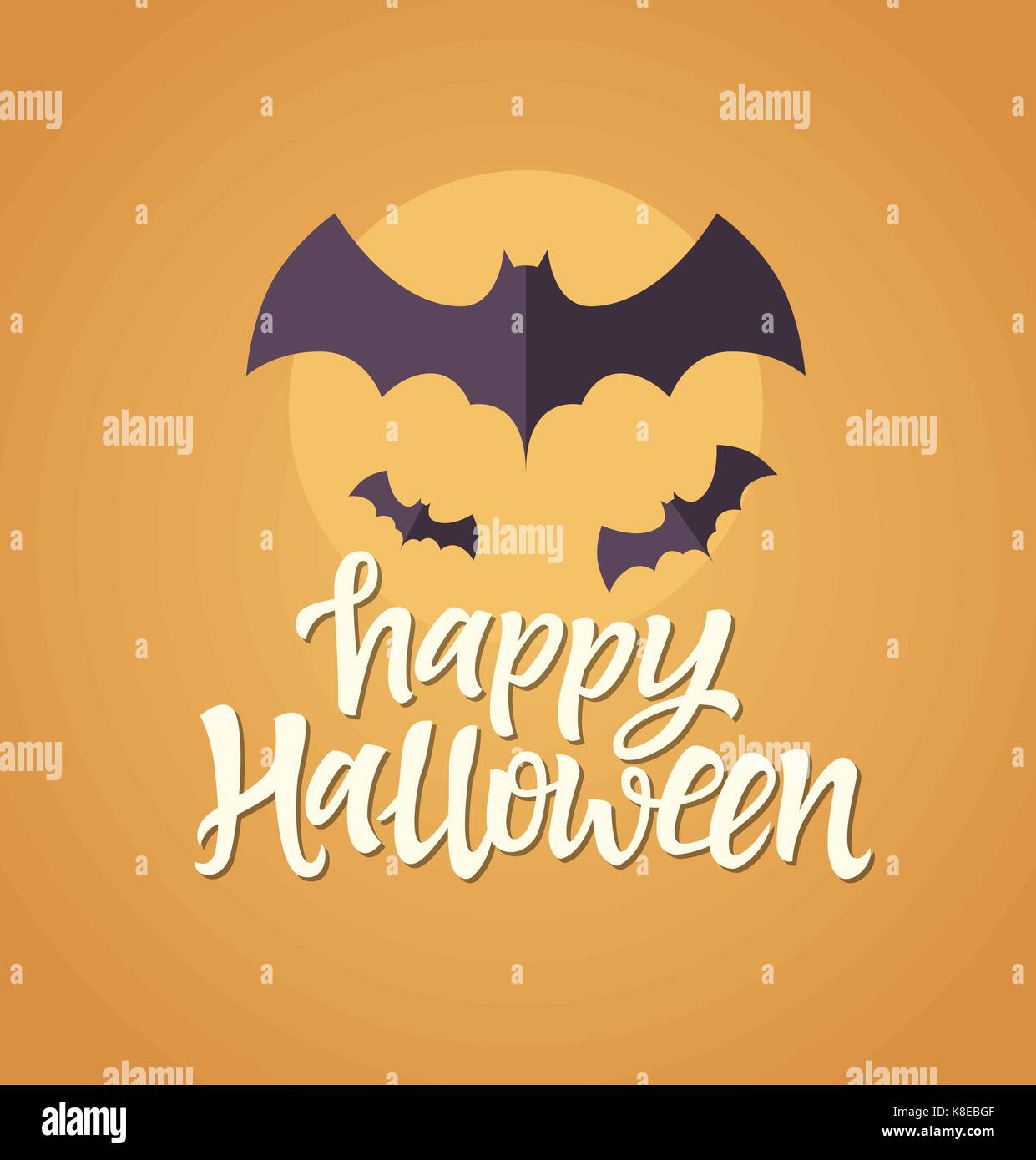 Happy Halloween - celebration card with calligraphy text and bats in a ...