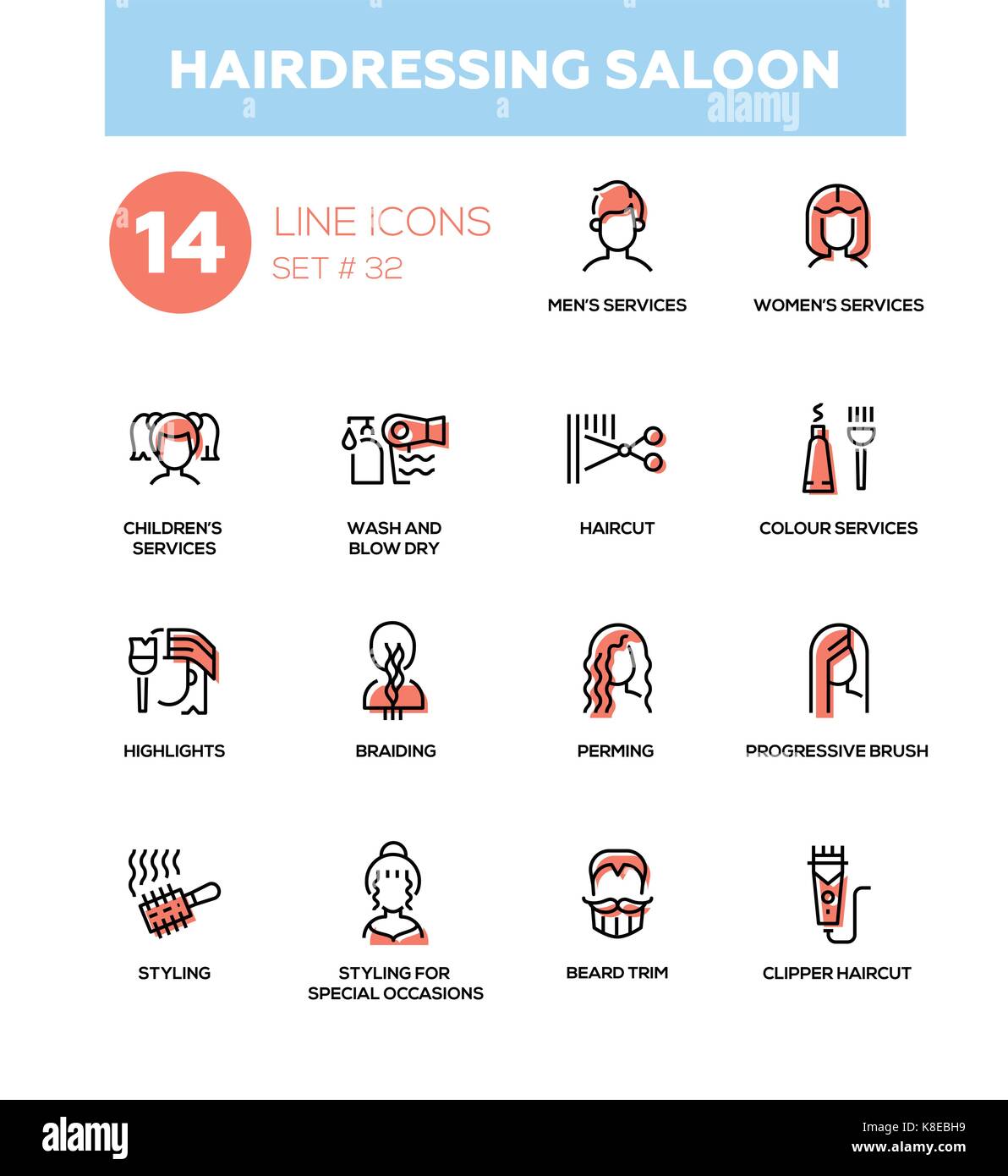 Hairdressing Saloon - modern vector single line icons set. Service for ...