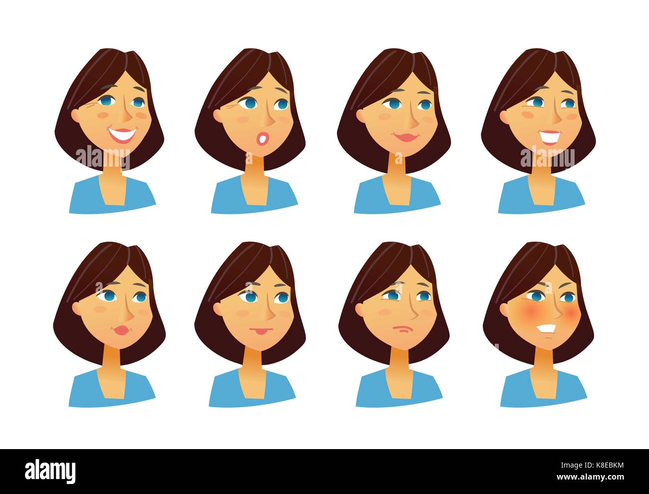 Woman Expressions - vector flat illustration of a random person ...
