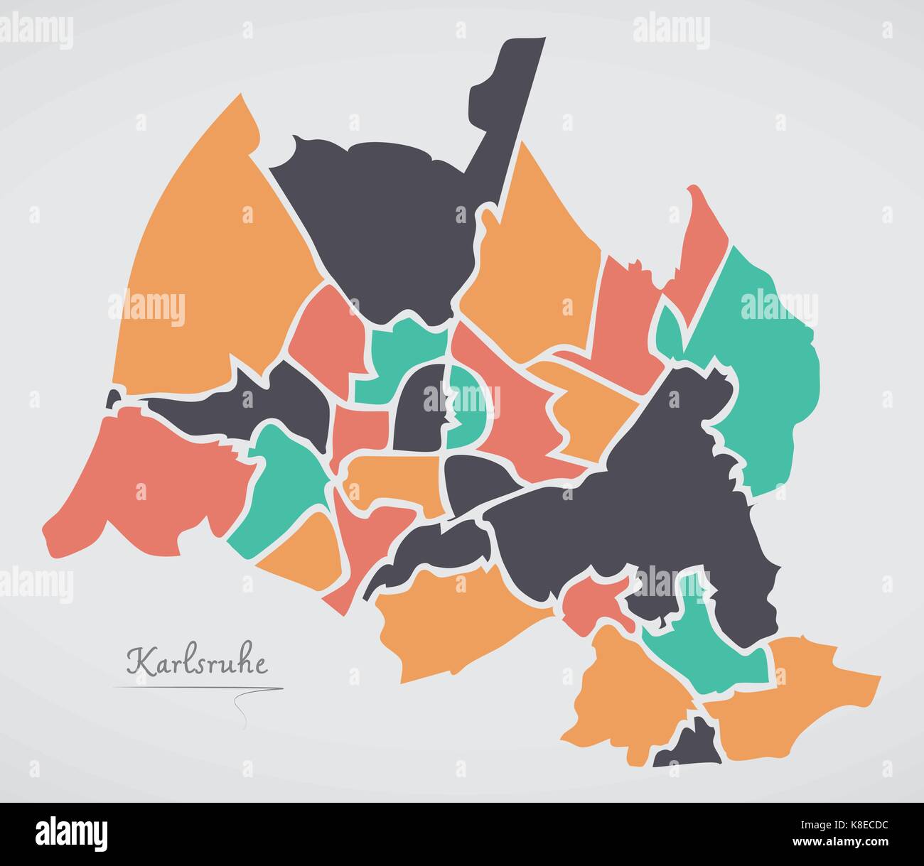 Karlsruhe Map with boroughs and modern round shapes Stock Vector Image & Art - Alamy