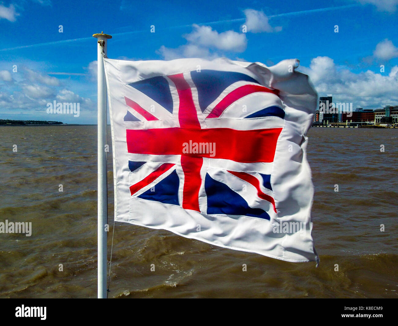 Union flag flying on Mersey Ferry, Liverpool Stock Photo - Alamy