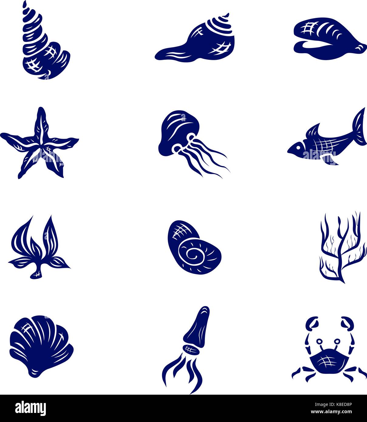 Icon Set of Elements of Marine Life Stock Vector Image & Art - Alamy