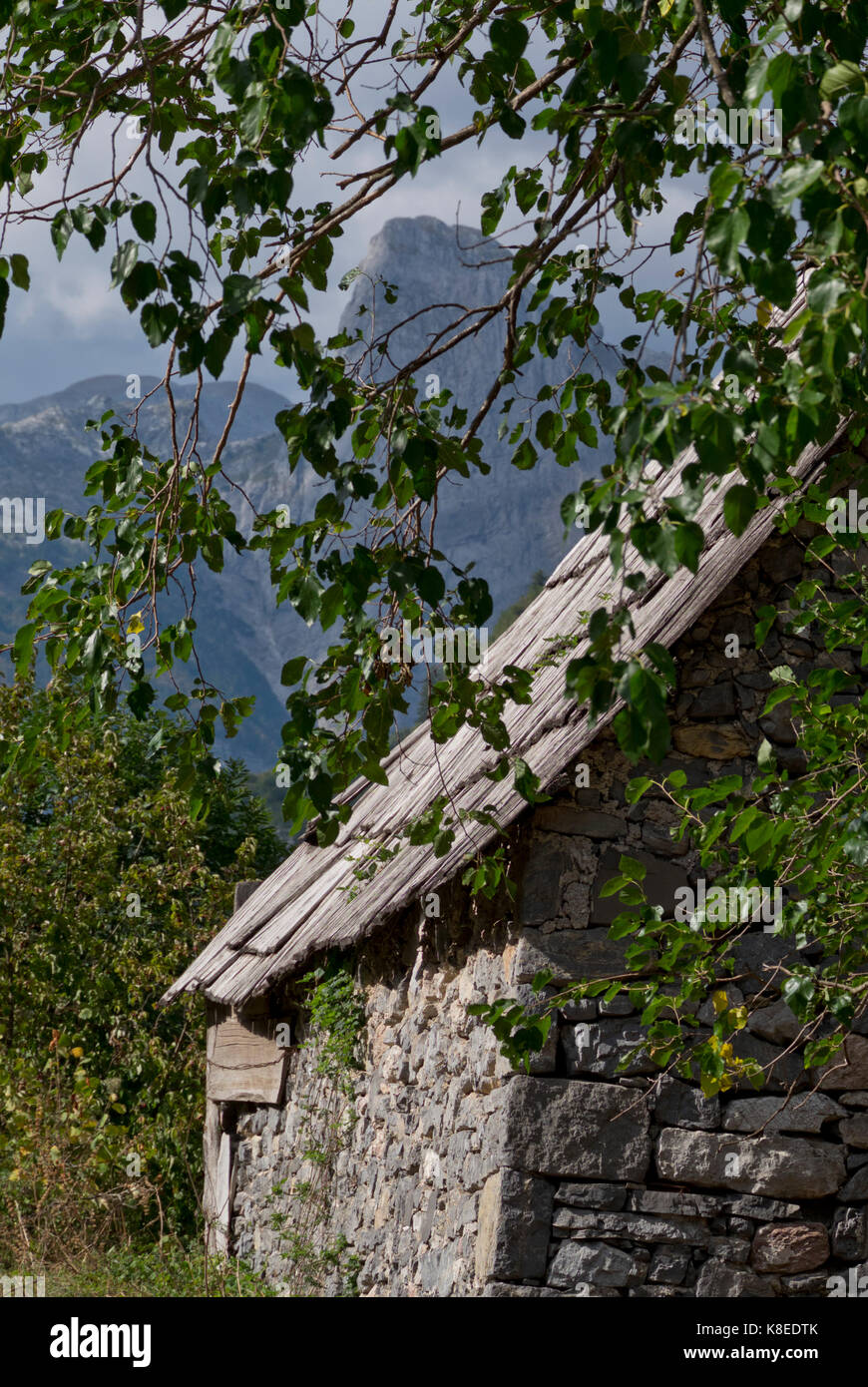 Traditional farmhouse in the Albanian Alps near Thethi, on the western ...