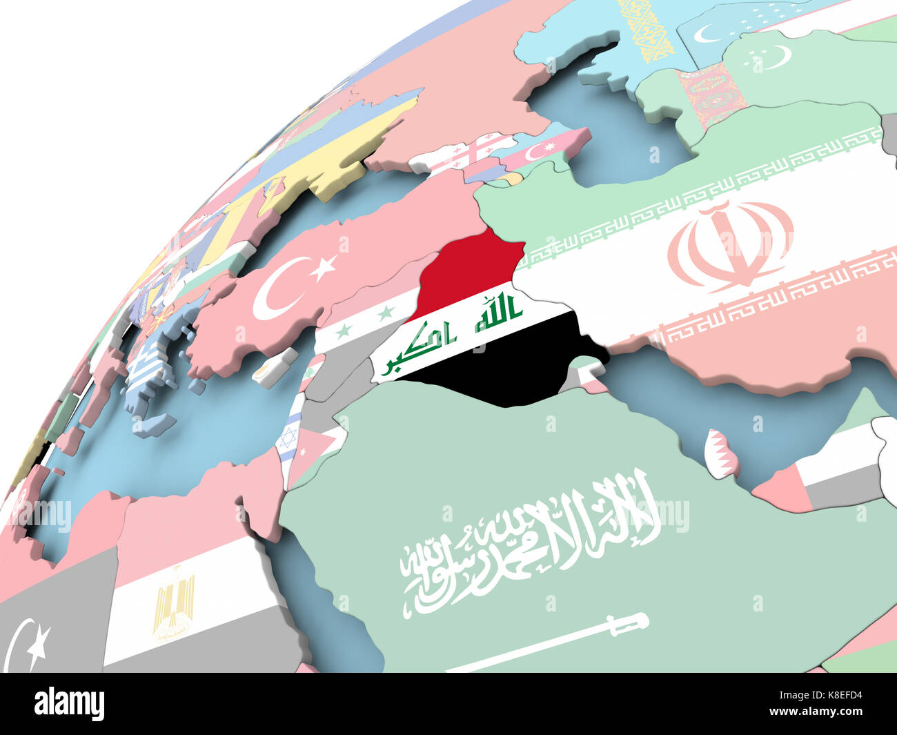 Map of Iraq on political globe with embedded flag. 3D illustration ...