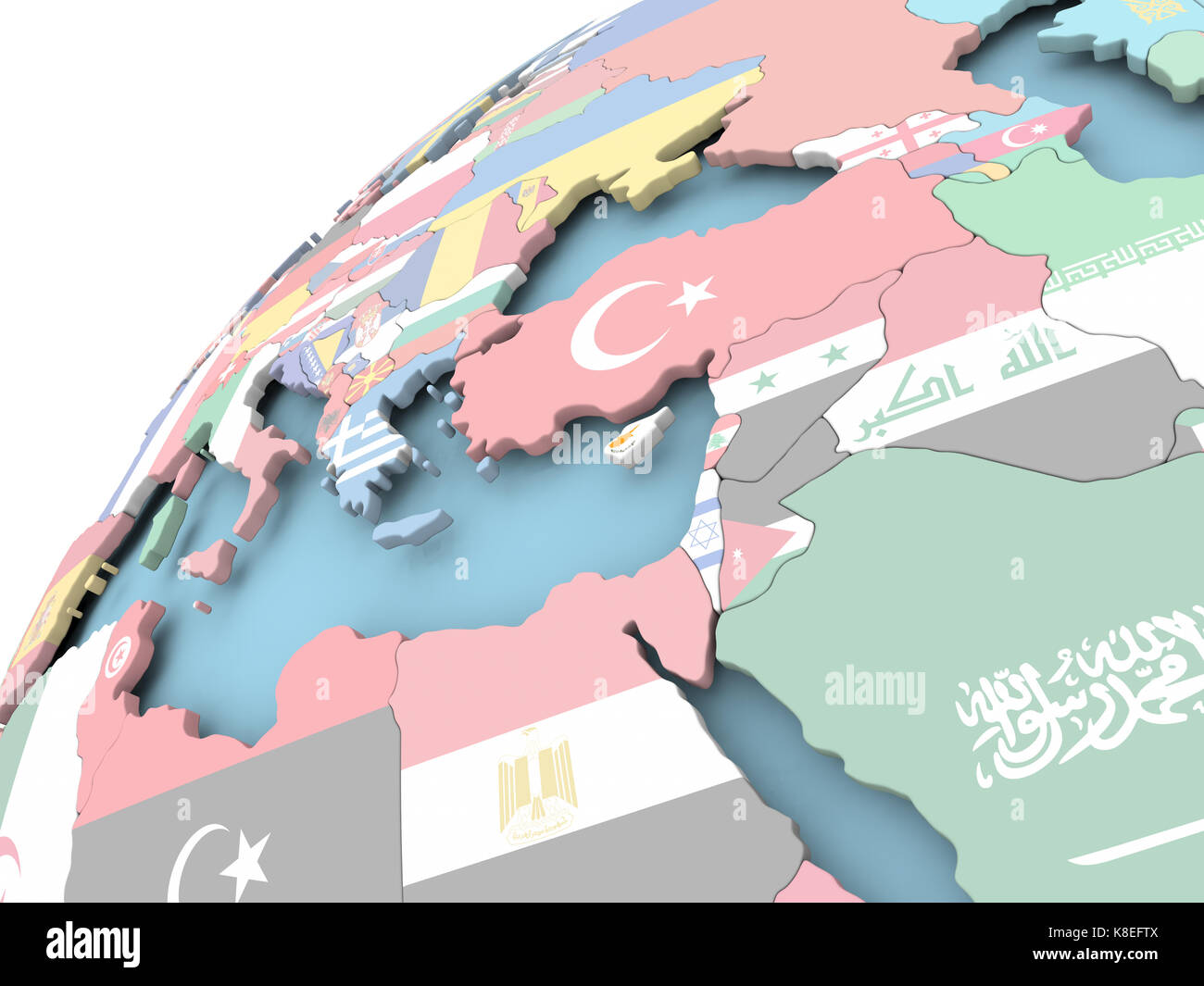 Map of Cyprus on political globe with embedded flag. 3D illustration ...