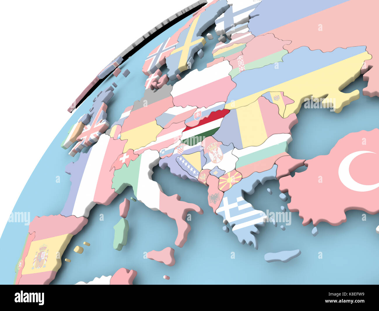 Map of Hungary on political globe with embedded flag. 3D illustration ...