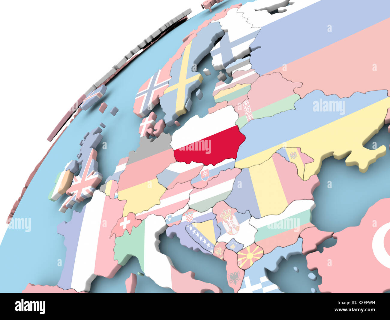 Map of Poland on political globe with embedded flag. 3D illustration ...