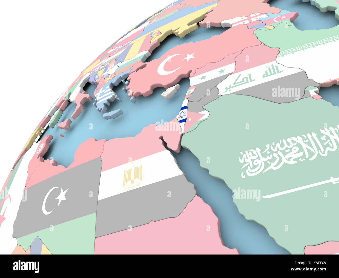 Map of Israel on political globe with embedded flag. 3D illustration ...