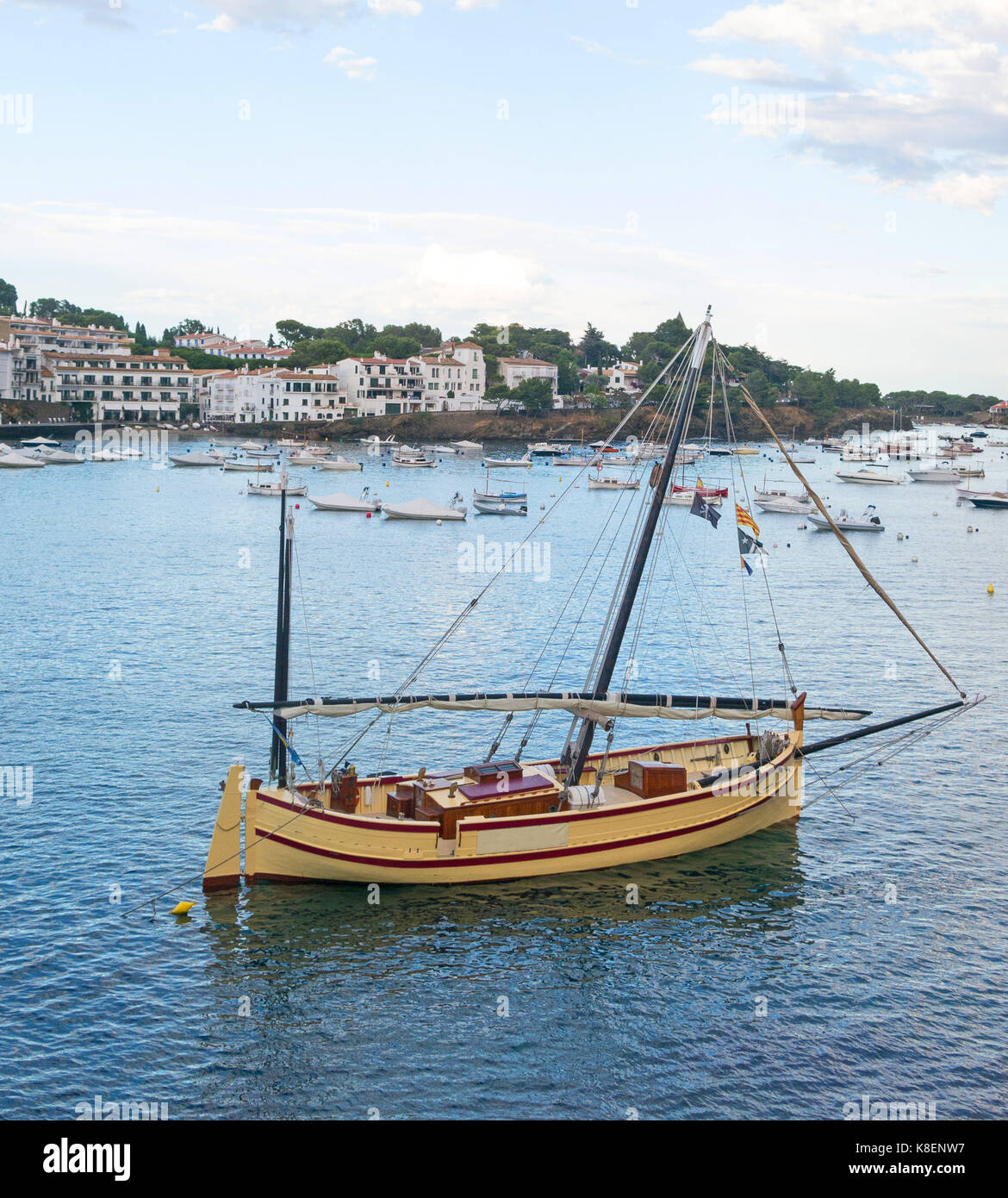 Tourist boat in the port of Cadaques, Costa Brava, province Girona ...